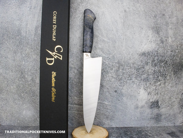 Corey Dunlap Custom Knives Inazuma Western Chef Knife Burlwood 8.5" AE ...