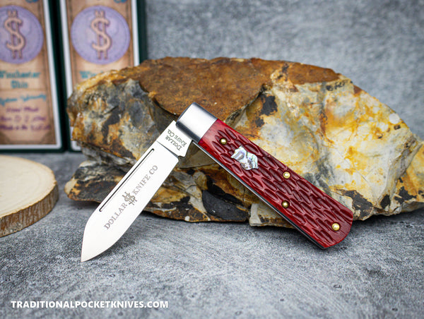 Cooper Cutlery Dollar Knife Co. Red Jigged Bone Abalone Shield Jack (R ...