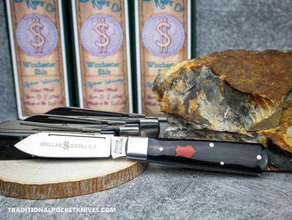 Cooper Cutlery Dollar Knife Co. Dark Blue Smooth Bone Red Shield Jack - C. Risner Cutlery LLC