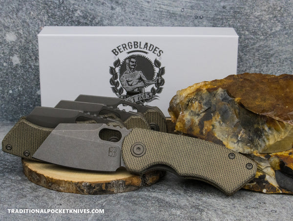BergBlades Mini SLim 2.0 Green Micarta S90V Dark Sandblast Stonewashed ...
