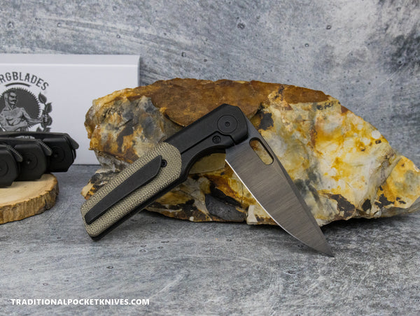 BergBlades Mini Sweeney Green Micarta DLC Titanium Satin and Bright DL ...