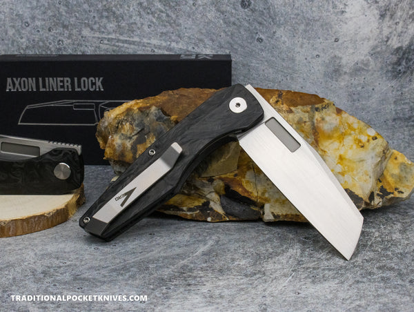 Vero Engineering: Axon Liner Lock - Marbled Carbon Fiber M390 Hand Sat ...