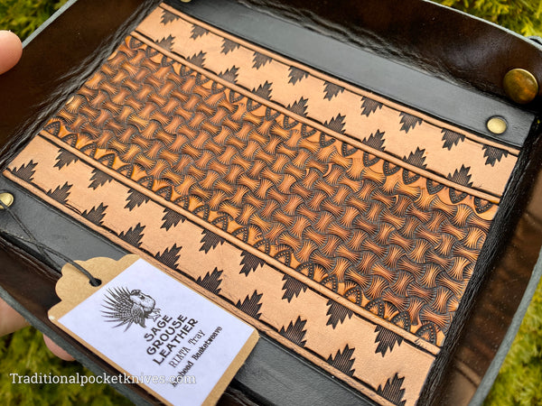 Sage Grouse Leather RIATA Packable Tooled Leather Catch-All Tray Axehe ...