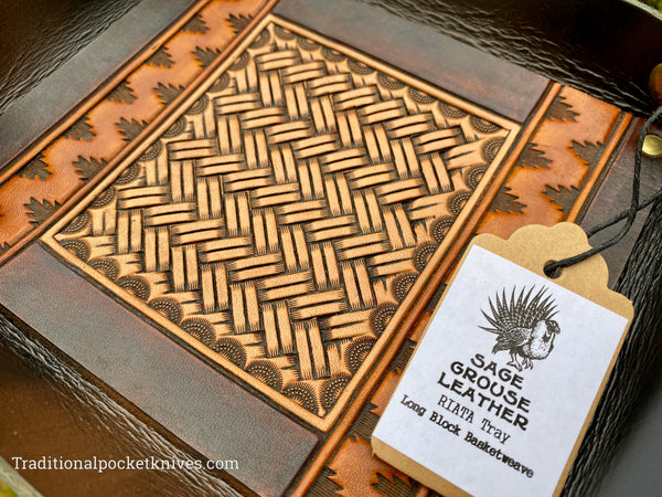 Sage Grouse Leather RIATA Packable Tooled Leather Catch-All Tray Long ...